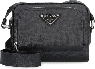 Prada Mens Messenger Bag Saffiano Calfskin Black Leather