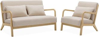 Sweeek Sweeek - 2-Sitzer Bank + Sessel aus Holz mit Bezug in beige