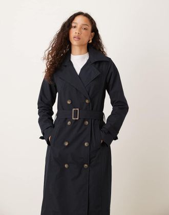 Brave Soul Trench-coat long &agrave; double boutonnage - Bleu marine