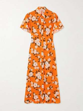 Emilia Wickstead Robe-chemise Midi En Cr&ecirc;pe Stretch &Agrave; Imprim&eacute; Fleuri Florencia - Orange