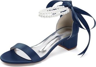 Generic Chaussures Mariage Femme Talon Bloc Bout Ouvert Talons Bas Sandales Mode &Eacute;t&eacute; Satin Mari&eacute;e Dress F&ecirc;te Hauts 4.5Cm,Dark Blue,43 EU