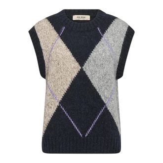 Mos Mosh MMGanna Muster Rundhals-Strickoberteil - - Knitwear - Damen - Blau - S