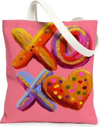 Generic Sacs fourre-tout en toile &agrave; motif de coeurs ludiques, sacs d&eacute;picerie r&eacute;utilisables, l&eacute;gers et lavables en toile pour Sho, p&ecirc;che, 13x15 Inch