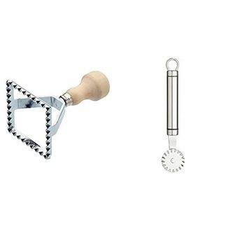 KitchenCraft KitchenCraft World of Flavours Quadratischer Ravioli-Ausstecher, 7 x 7 x 11,5 cm + KitchenCraft Professionelles Teigrädchen/Teigschneider, Edelstahl, 