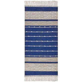 Beliani Beliani - Teppich Marineblau / Beige Baumwolle 80 x 150 cm Rechteckig Streifenmuster Boho L&auml;ufer mit Fransen Fu&szlig;bodenheizug Geeignet Wohnzimmer Flur