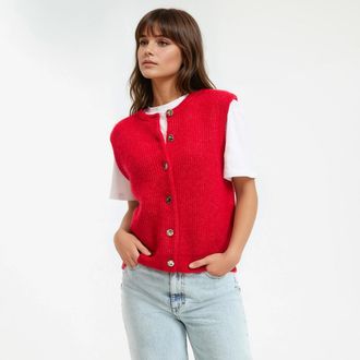 La Redoute Collections Cardigan Boutonn&eacute; Col Rond En Grosse Maille