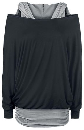 Black Premium by EMP Damen schwarzes lockeres Langarmshirt im Double-Layer-Look XXL