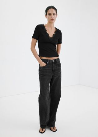 Mango Top liser&eacute;s dentelle noir - Femme - XXS - MANGO