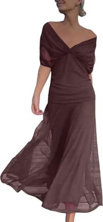 Generic Robe &eacute;l&eacute;gante en maille pour femme - Pour mariages et soir&eacute;es - Robe aquarelle &eacute;l&eacute;gante et fluide - Robe tunique &agrave; manches longues - Rouge, marron, XX