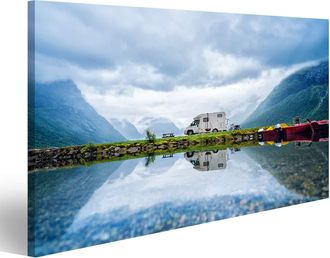 Islandburner Bild Bilder auf Leinwand Familienurlaubsreise Wohnmobil Urlaubsreise im Wohnmobil Caravan-Auto Urlaub Schöne Natur Norwegens Naturlandschaft Wandbild 