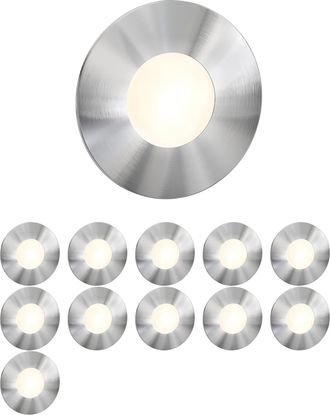 LEDs Com 12 Stück LED Treppenlicht/Wandeinbauleuchte FEX für innen und außen, rund, edelstahl, 85mm Ø, warmweiß