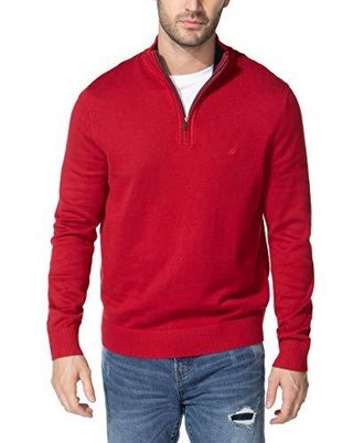 Nautica Mens Quarter-Zip Sweater, Rouge Nautique, L Homme