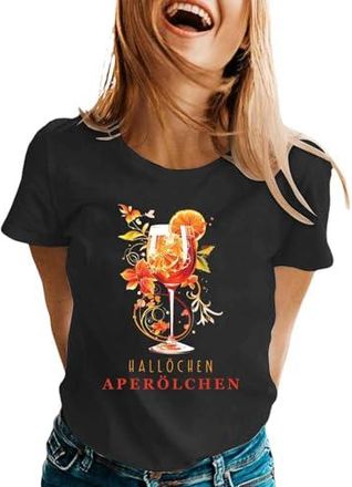 Generic Costume Aperol pour femme - T-shirt en coton Aperol Spritz - T-shirt &agrave; manches courtes - Col rond - T-shirt d&eacute;t&eacute; amusant - Pour cocktail, f&ecirc;te, &eacute;v&eacute;nem