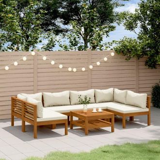 vidaXL 7-tlg. Garten-Lounge-Set mit Creme Kissen Massivholz Akazie Vidaxl
