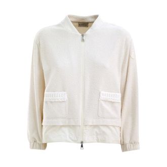Moncler Femme, Pulls, Blanc, Taille: 38 FR Gilet zipp&eacute; en bouclette