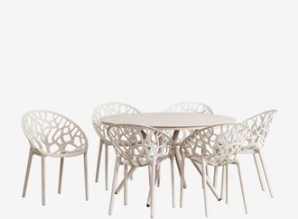Sklum Sklum - Ensemble table ronde en aluminium Val&eacute;rie (&Oslash;125 cm) et 6 chaises de jardin Ores Tapioca Beige