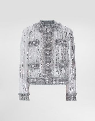 Dolce & Gabbana Jacke Gabbana Aus Tüll Mit Paillettenstickerei - Frau Blazer Silber 44