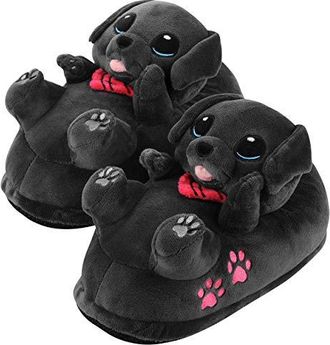 Corimori Chaussons en peluche taille 25-44, de qualité supérieure, Buddy le Labrador gris foncé, 34/44 EU