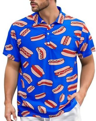 Generic Funky Chemise hawa&iuml;enne &agrave; manches courtes pour homme avec boutonni&egrave;re en coton - &Eacute;vacuation de lhumidit&eacute; - Coupe s&egrave;che - Imprim&eacute; amusant - Athl&eacute;tique 