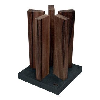 Kai Bloc à couteaux magnétique Stonehenge en noyer avec base en granit - bois haut de gamme - pour 10 couteaux - dimensions 21 x 21 x 28-30 cm, Marron