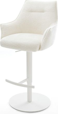 DELIFE Barstuhl Alja-Flex Boucl&eacute; Soft Beige Drehfu&szlig; h&ouml;henverstellbar Metall Wei&szlig; Taschenfederkern, Barst&uuml;hle