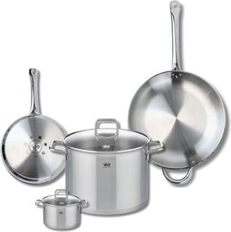 Fackelmann ELO 9505450 Batterie de cuisine 4 pièces, Ensemble de 2 Poêles de cuisson 24 et 32 cm et 2 faitouts 12 et 26 cm Elo Profi Citrin, inox, induction, Gri