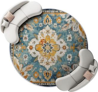 Generic 180 cm Tapis Rond en Laine synth&eacute;tique - Motif Vintage Traditionnel Petites Fleurs Feuilles antid&eacute;rapant Lavable Tapis pour Chambre denfant Salle &agrave; Ma