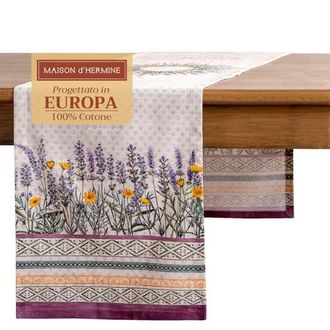 Maison d'Hermine Fanny Lavender Chemin de Table en 100 % Coton pour fêtes, dîners, Vacances, Cuisine, Printemps/été (50cm x 150cm)