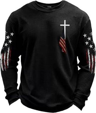 Generic Sweats gaufr&eacute;s pour homme avec motif drapeau des &Eacute;tats-Unis, hauts &agrave; manches longues, col rond, coupe ample, confortable, respirant, v&ecirc;tements de spor