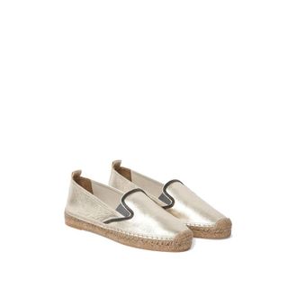 Brunello Cucinelli Womens Gold Leather Espadrilles Shoe