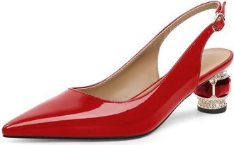 EDEFS Escarpins Slingback Femme Polyvalents Talon Bas Bloc 5 cm Cuir Verni Bout Pointu avec Strass Cristal pour Mariages Gala Tapis Rouge & Tenue Quotidienn