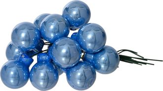Kaemingk Weihnachtskugeln am Draht Glas 2cm x 12 Stück Spiegelbeeren Glanz - kleine Dekokugeln - Christbaumschmuck & Weihnachtsdeko - Himmelblau