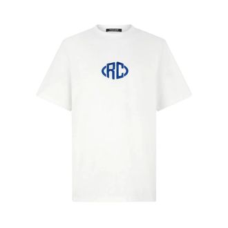 Roberto Cavalli Homme, Tops, Blanc, Taille: L T-shirt en coton avec monogramme Col rond Manches courtes