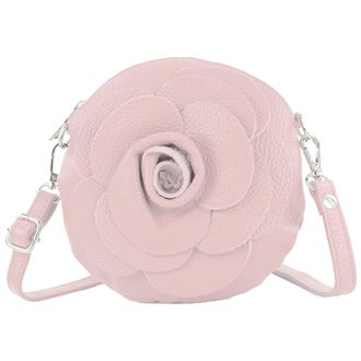 modamoda.de T225 Damen Leder Umh&auml;ngetasche Abendtasche Clutch Bl&uuml;te Klein handmade in Italy, Farbe:Pastellrosa