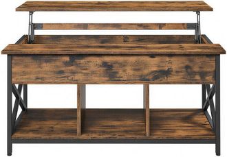 Vasagle Table Basse, Plateau R&eacute;glable en Hauteur, Spacieuse, Table de Salon, 60 x 100 x (48-62) cm, Marron Rustique et Noir