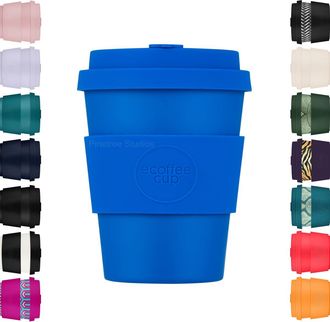 Ecoffee Cup Wiederverwendbarer, umweltfreundlicher Kaffeebecher auf 100 % pflanzlicher Basis, mit Silikondeckel und H&uuml;lle, melaminfrei und biologisch abbaubar, sp