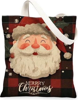 Generic Sacs fourre-tout en toile motif P&egrave;re No&euml;l, sacs &agrave; provisions r&eacute;utilisables, festifs, rustiques, l&eacute;gers et lavables, Rouge, 13x15 Inch