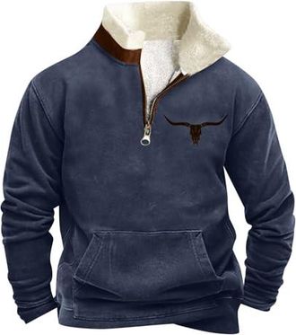 Generico Sweat-shirt Homme Sans Capuche Imprim&eacute; Cornes Doubl&eacute;es Polaire D&eacute;contract&eacute; Tricot de Poche R&eacute;tro M&eacute;di&eacute;val Confortable Streetwear Partie Top Hommes Pul