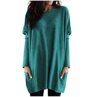 Generic T-shirt basique surdimensionn&eacute; pour femme - Pull long d&eacute;contract&eacute; - Col rond - Manches longues - &Eacute;l&eacute;gant - Avec poches - Couleur unie - Haut ample &agrave; m