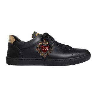 Dolce & Gabbana Homme, Chaussures, Noir, Taille: 41 EU Baskets Coeur en Cuir Noir avec Logo