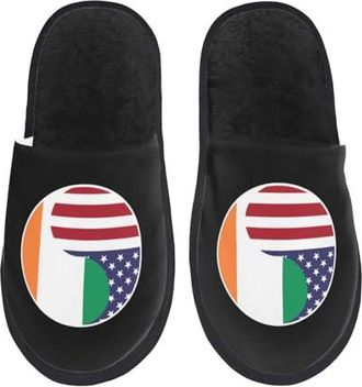 Generic Confortable Pantoufles en Feutre Ying Yan (Yinyang) Combinaison de drapeaux de lAm&eacute;rique et de lIrlande Chausson Maison Respirant Chaussons dint&eacute;rieur