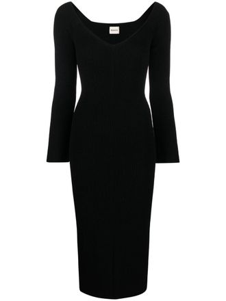 Khaite robe Pia mi-longue en maille nervurée - Noir