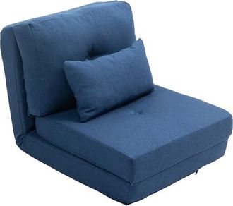 HOMCOM Fauteuil Convertible 1 Place Fauteuil Paresseux lit chauffeuse 1 Place - Coussin Inclus, Dossier r&eacute;glable - Salon, Charge 120 kg, Tissu Lin Bleu fonc&eacute;