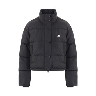 Courr&egrave;ges Schwarzer Gepolsterter Cropped Mantel mit Logo-Stickerei - - Jackets - Damen - Schwarzk - L