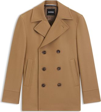 BOSS Herren H-Hyde-Pcoat-234 Zweireihiger Slim-Fit Kurzmantel aus Woll-Mix Beige 48