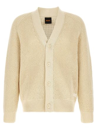 HUGO BOSS Honeycomb Cotton Blend Cardigan - cream