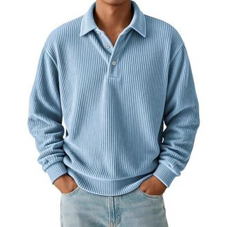 Generic Chandails en velours c&ocirc;tel&eacute; pour homme Printemps Automne Mode Loose Down Polo Shirts Casual Pullover T-Shirt Col V Sport Couche de Base Tops, bleu cla