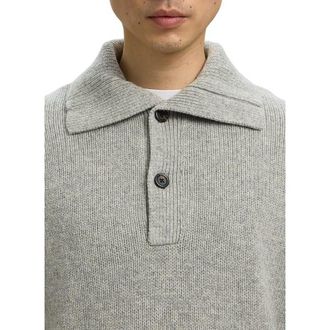 Selected Pull en maille &agrave; col polo en laine m&eacute;lang&eacute;