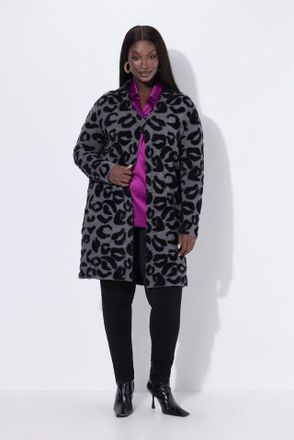 Ulla Popken Strickjacke Long-Strickjacke Leomuster Stehkragen Langarm