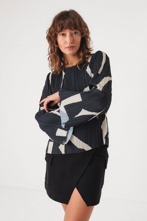 SKFK Damen vegan Bluse Elbira Marineblau/Beige